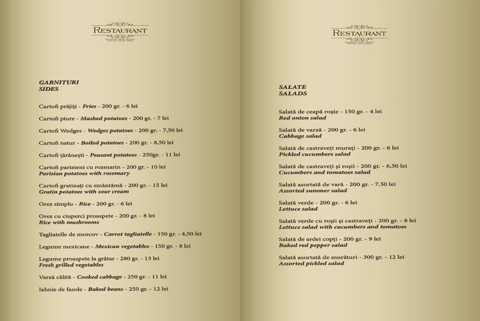Menu at Snow Restaurant, Sinaia