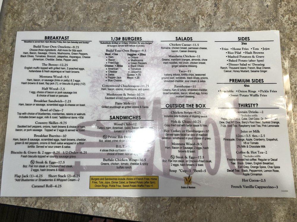 Menu at The Wood restaurant, Glasgow