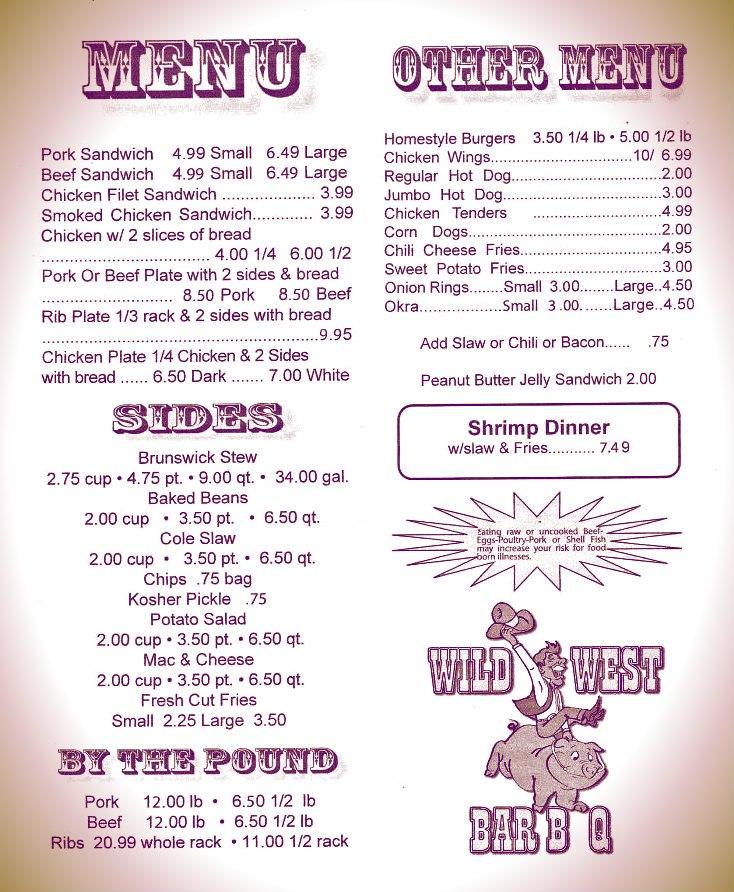 Menu at J & L Wild West Barbeque, Loganville, Hwy 81
