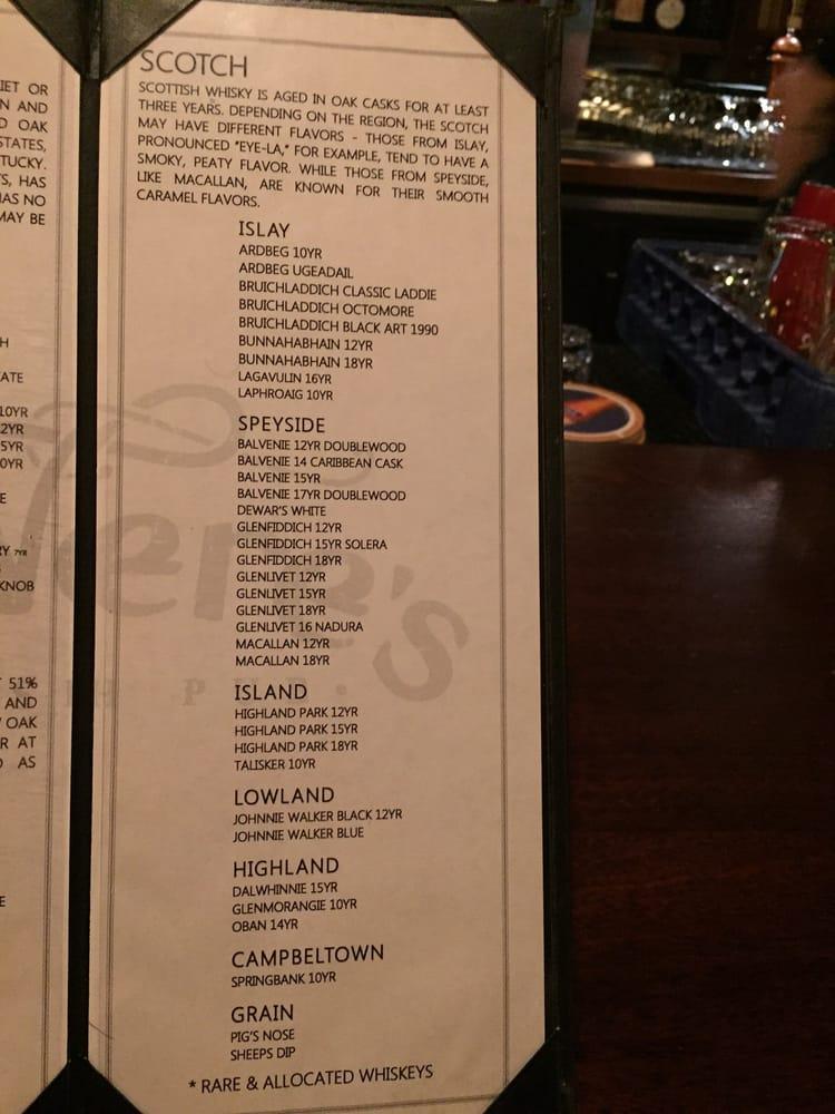 Menu at de Vere's Irish Pub, Davis