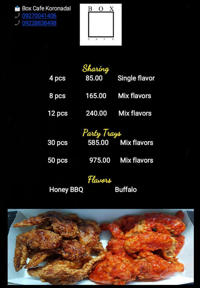Menu at Box Café cafe, Koronadal City