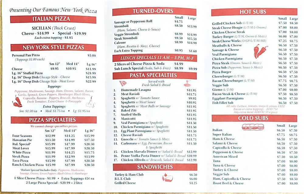 Menu at Carleo Italian Pizza pizzeria, Emmitsburg