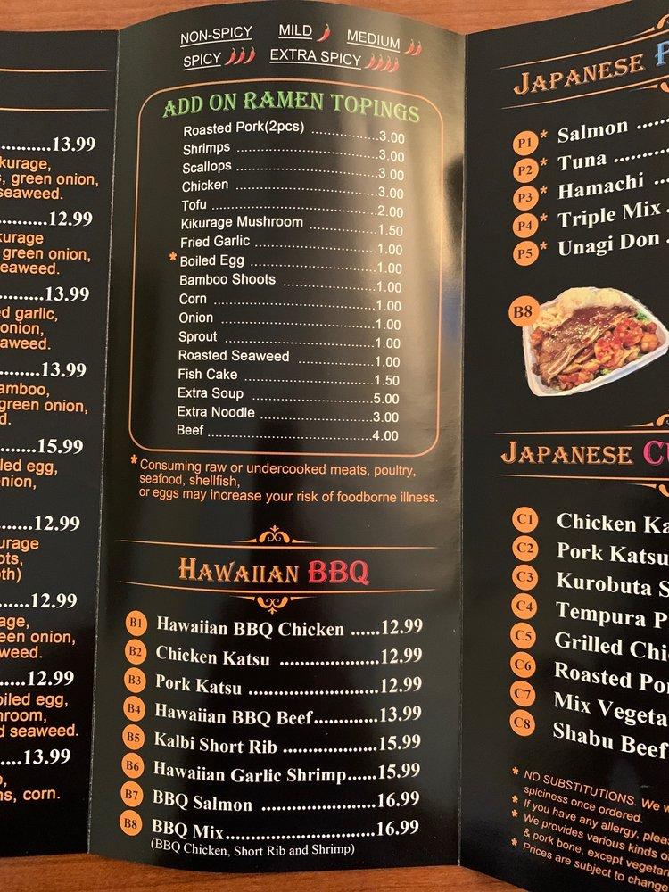 Menu at Kyoto Ramen + Lilikoi restaurant, Pinole