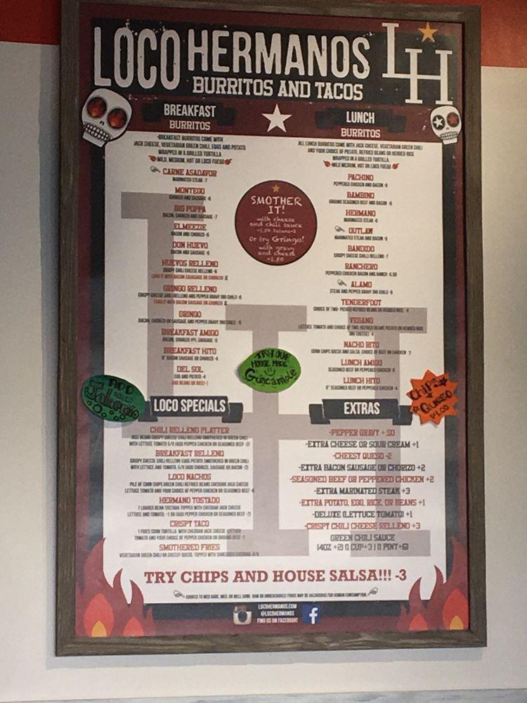 Menu at Loco Hermanos restaurant, Louisville