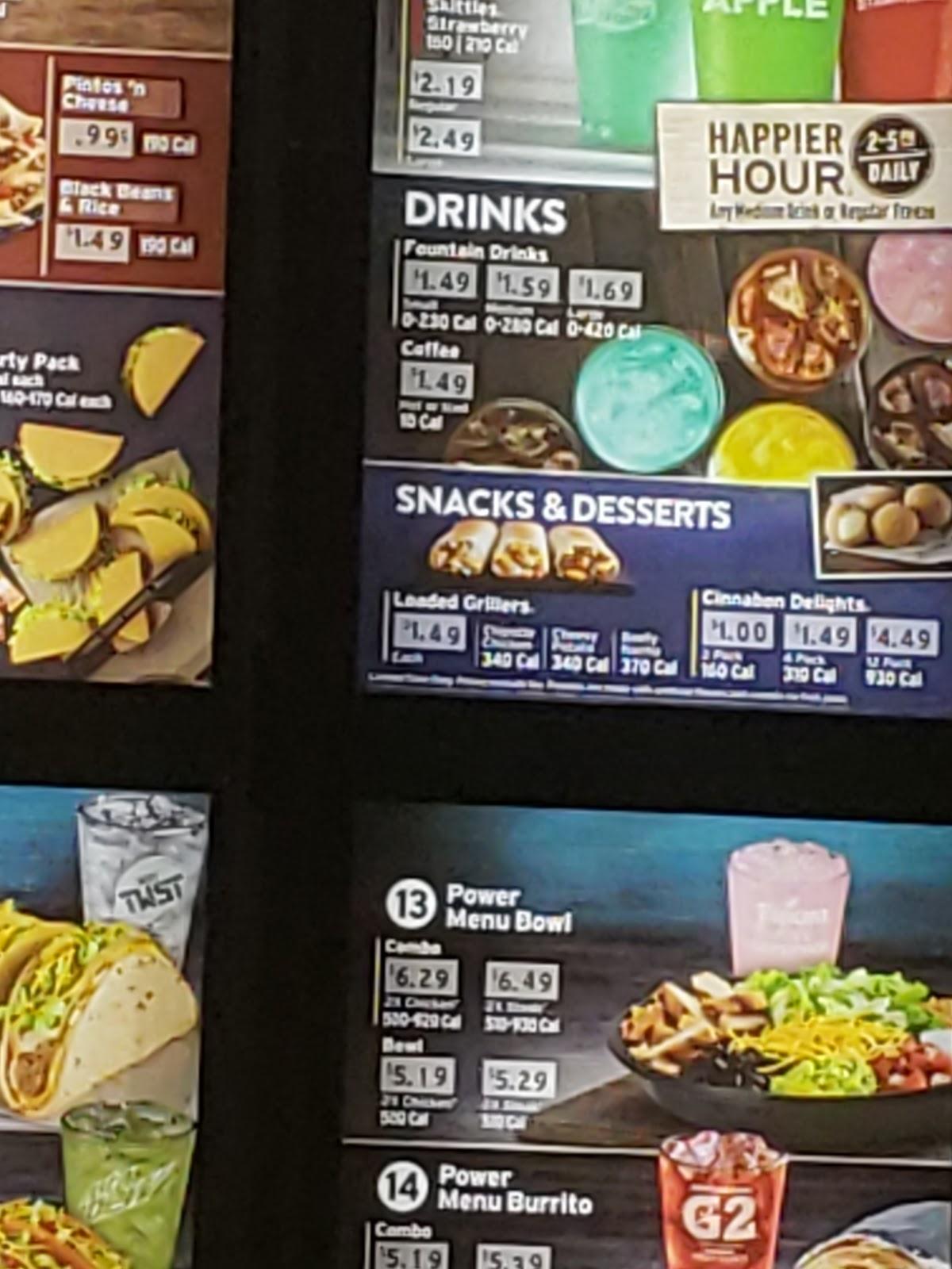 Menu at Taco Bell fast food, Natchez, 34 Sgt Prentiss Dr