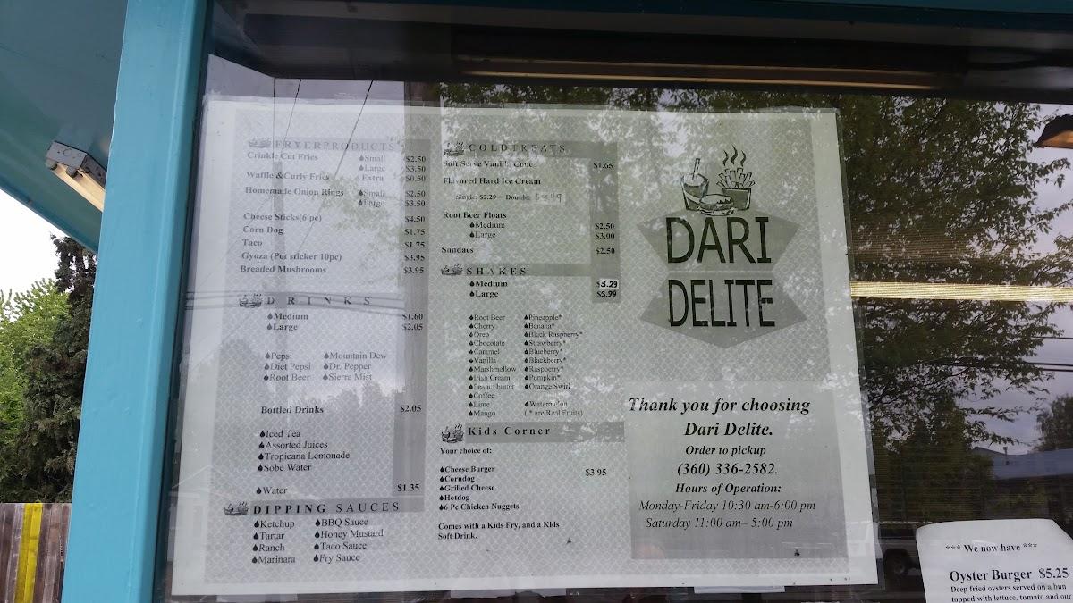 Menu at Dari Delite restaurant, Mount Vernon