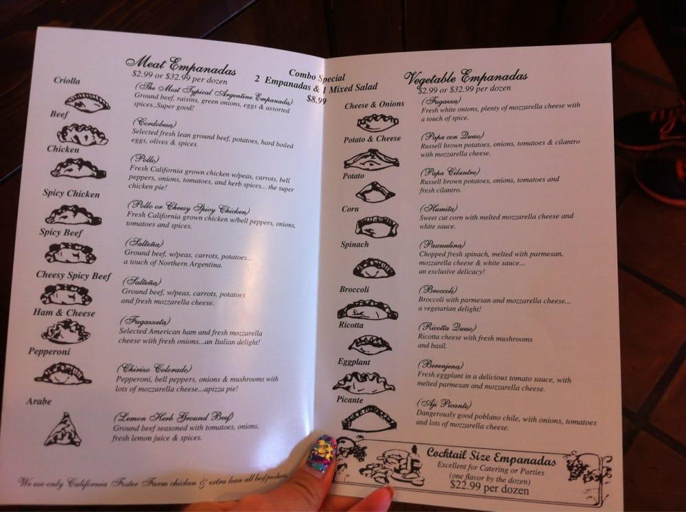 Menu at Empanada's Place restaurant, Los Angeles, Sawtelle Blvd