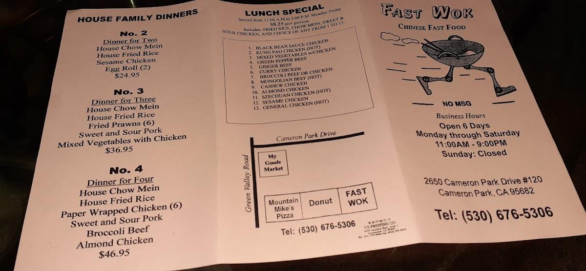 Menu at Fast Wok restaurant, Cameron Park