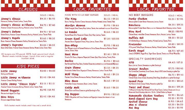 Menu at Jimmy's Classic Drive-In restaurant, Grants Pass