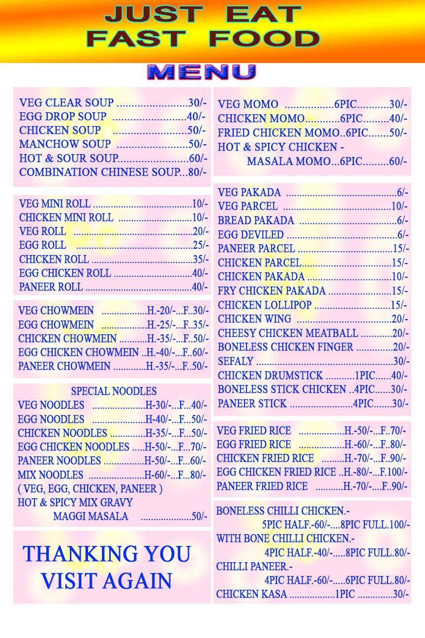 Menu at Just Eat, Bhatpara, 88/1