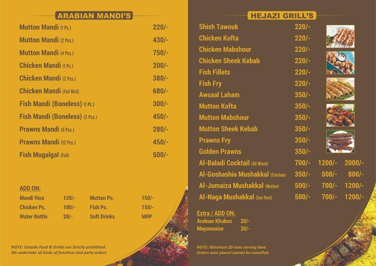 Menu at Mandi Cafe, Hyderabad