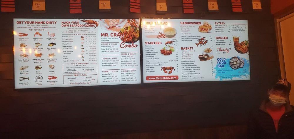 Menu at Mr. Crab restaurant, Sacramento