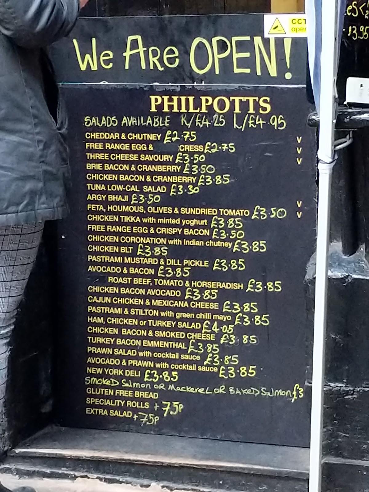 Menu at Philpotts Shrewsbury fast food, Shrewsbury