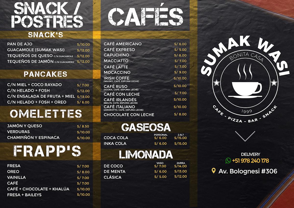 Menu at Sumak Wasi restaurant, Tacna