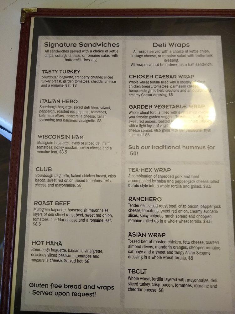 Menu at The Cook's Room cafe, Dodgeville