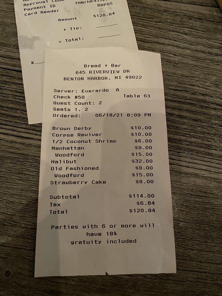 Menu at bread+bar, Benton Harbor