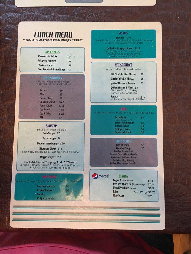 Menu at Broad Street Diner cafe, Hamilton
