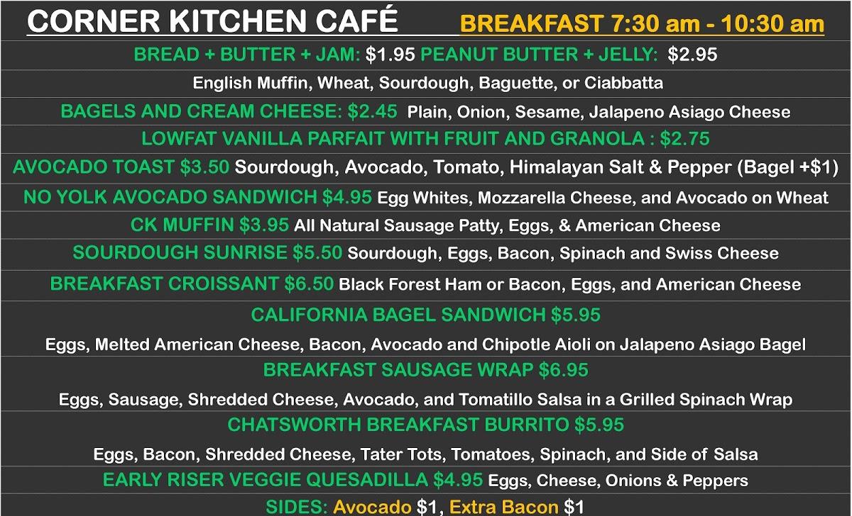 Menu at Corner Kitchen Cafe, Los Angeles, Oakdale Ave