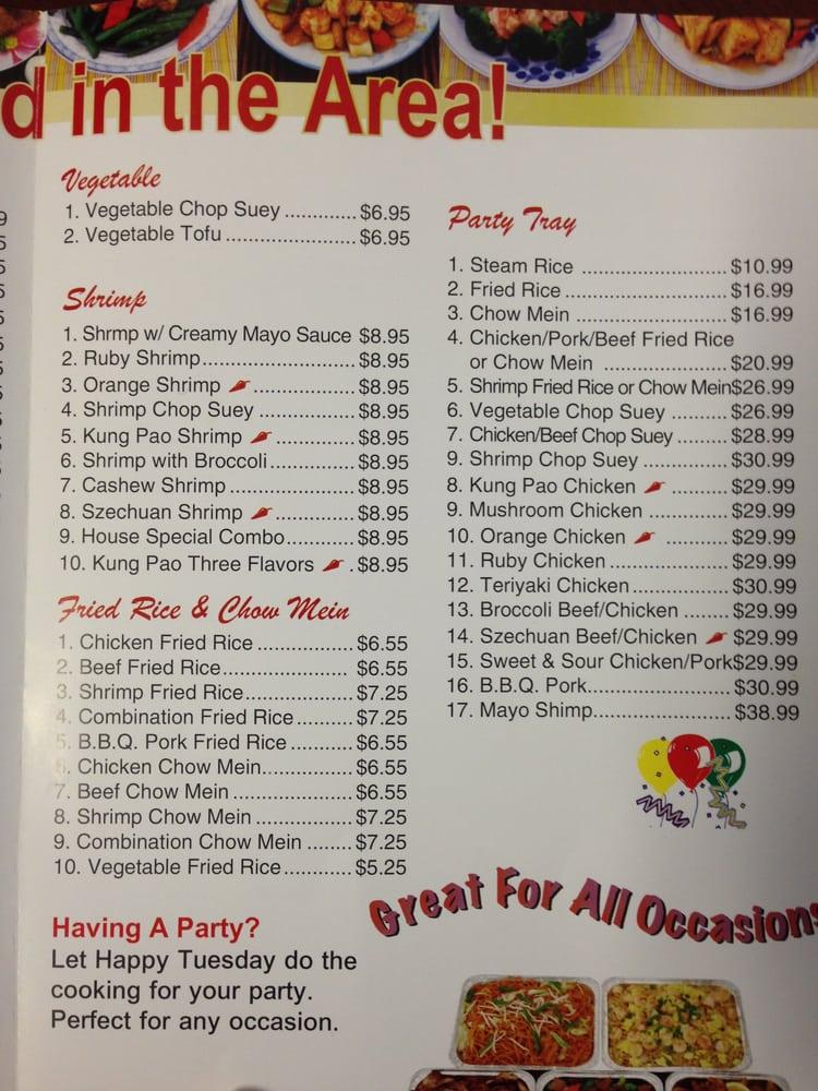 Menu at Happy Tuesday restaurant, Los Angeles