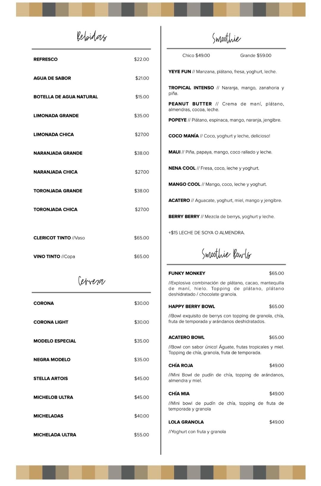 Carta del restaurante La Paninera, Zamora