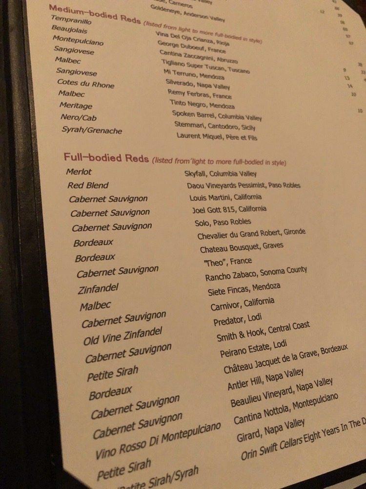 Menu at Meridian Restaurant, Winston-Salem