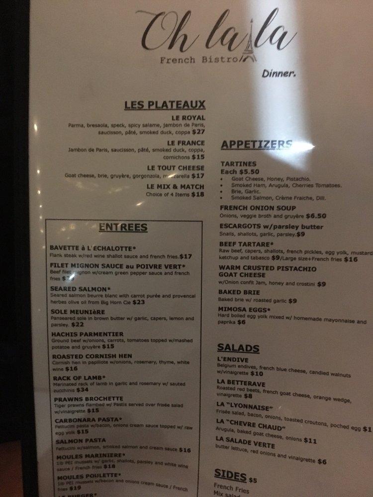 Menu at Ohlala French Bistro restaurant, Las Vegas, N Rampart Blvd #150