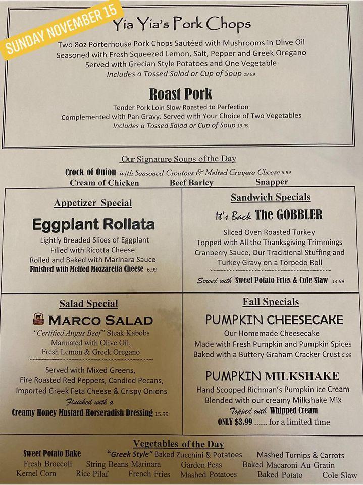 Menu at Ponzio's Diner-Bakery-Bar, Cherry Hill