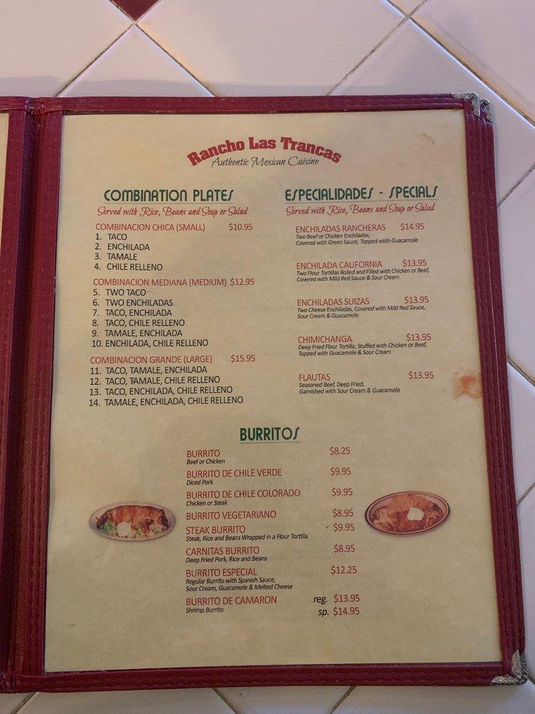 Menu at Rancho Las Trancas restaurant, South San Francisco