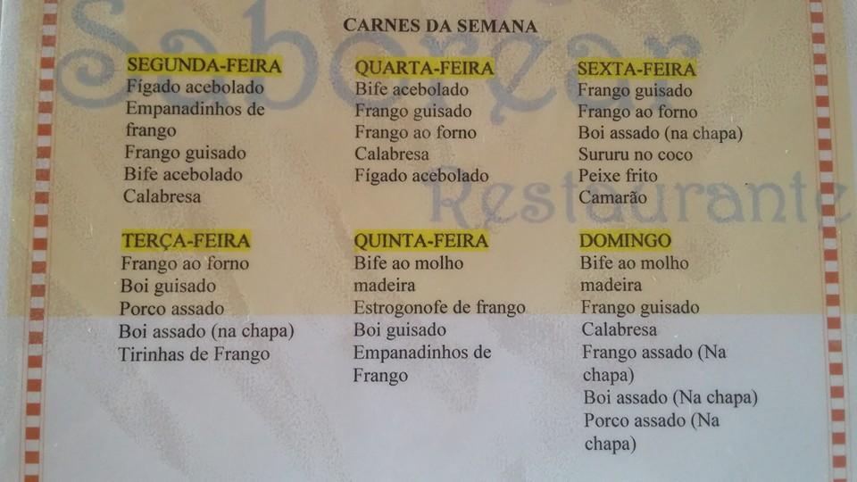 Menu at Restaurante Saborear, Brazil, Av. Dr. Evilásio Tôrres
