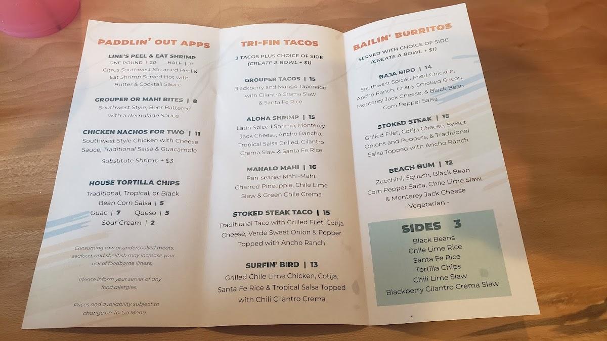 Menu at Surf City Line restaurant, Surf City