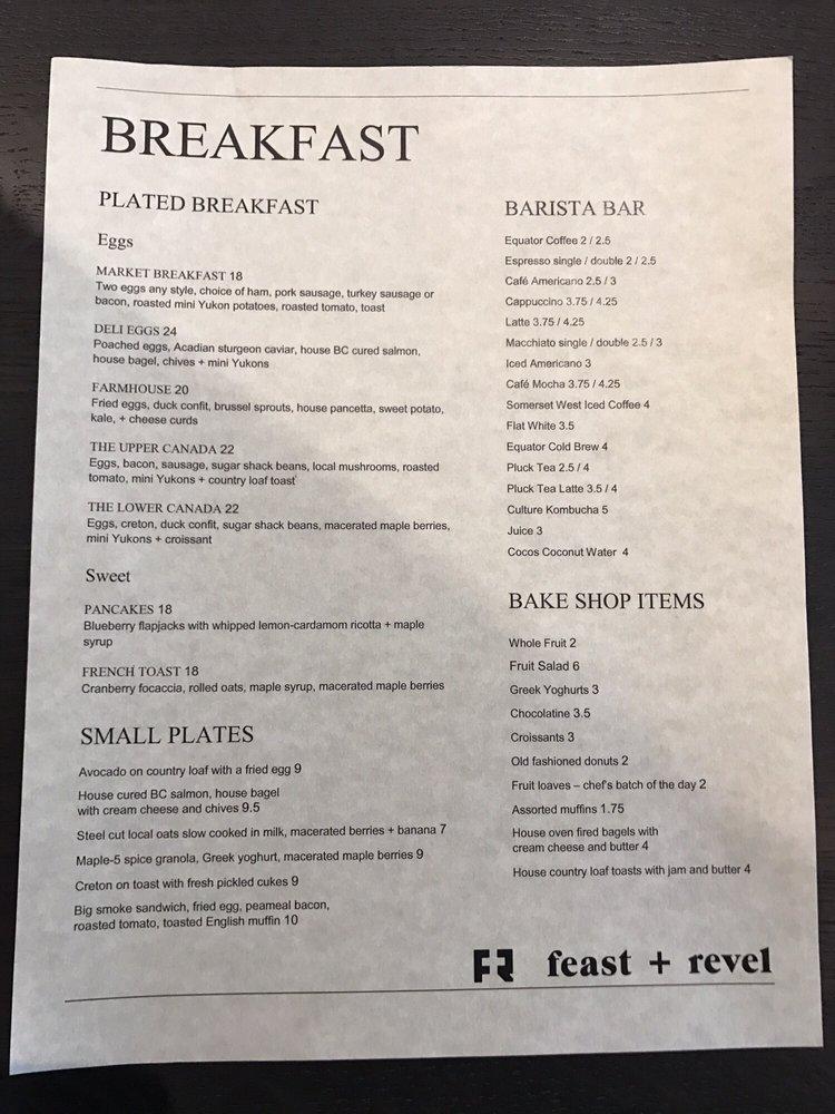 Menu at Feast + Revel restaurant, Ottawa