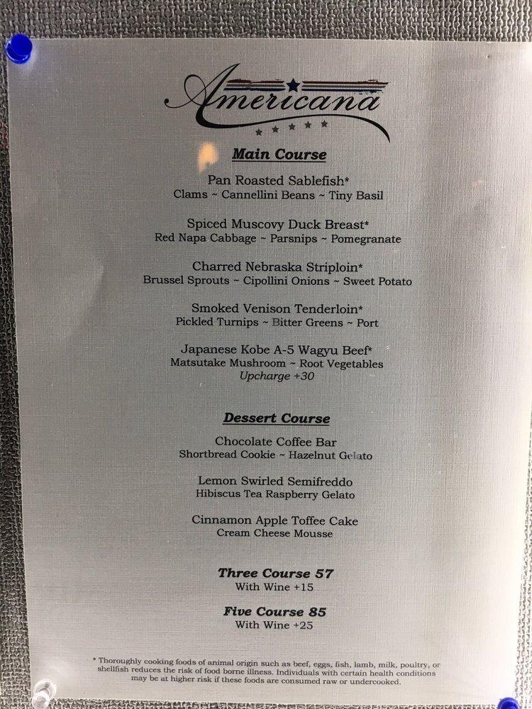 Menu at Americana Restaurant, Las Vegas