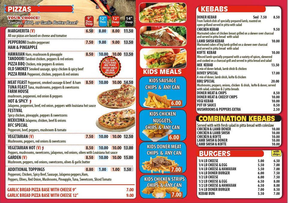 Menu at BFC Pizza & Kebab fast food, Ilsington
