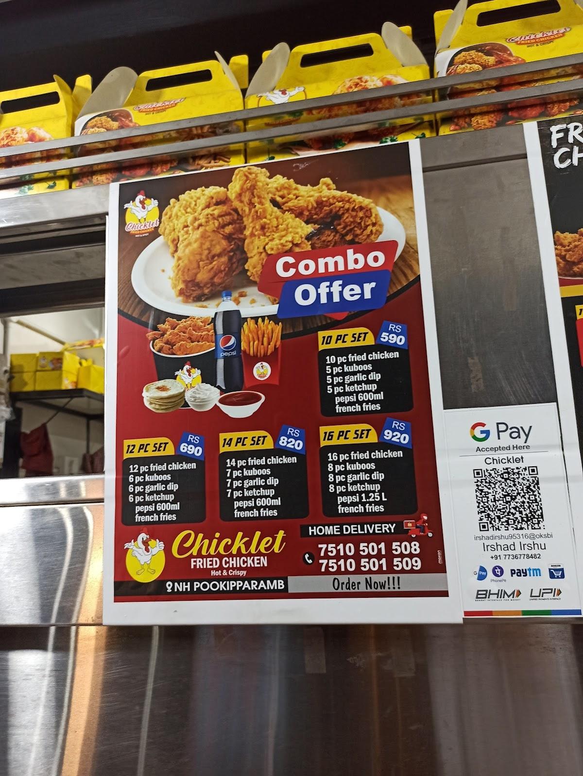Menu at Chicklet FRIED CHICKEN Hot & crispy, Pookkiparamba