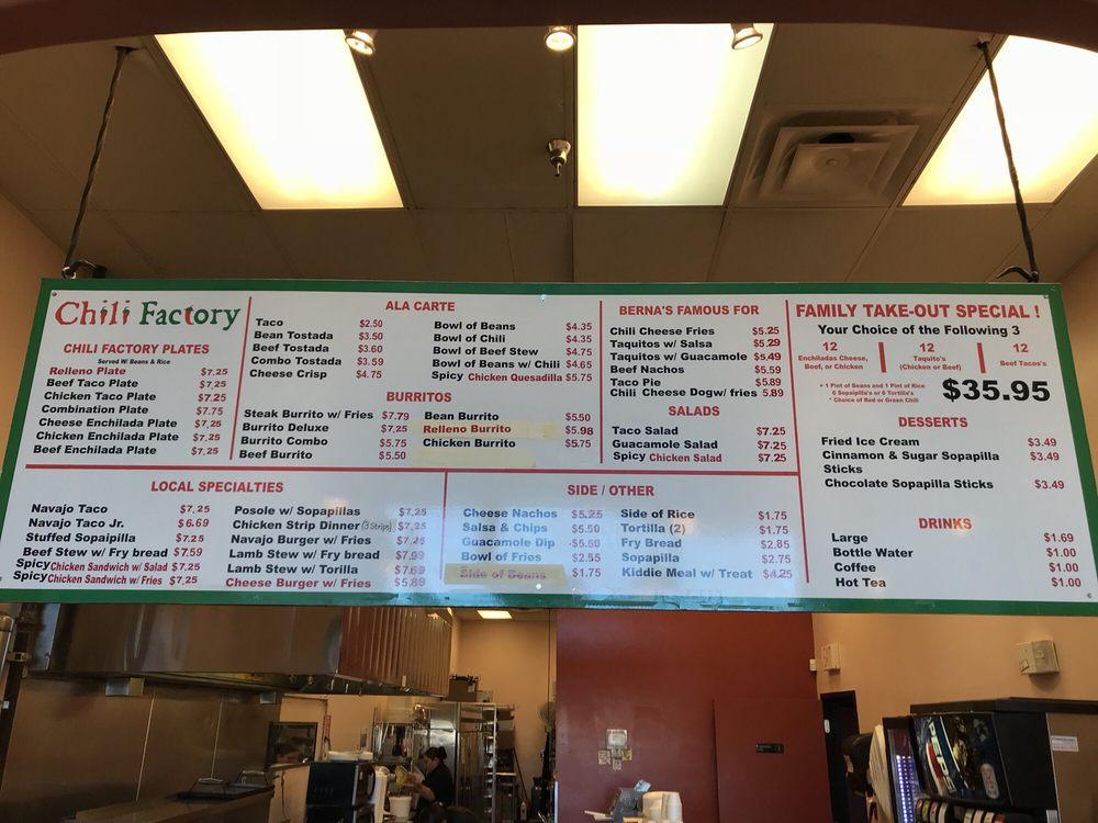 Menu at Chili Factory fast food, Gallup, E E Hwy 66