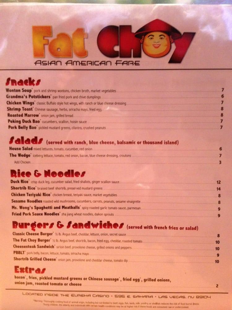 Menu at Fat Choy Restaurant, Las Vegas