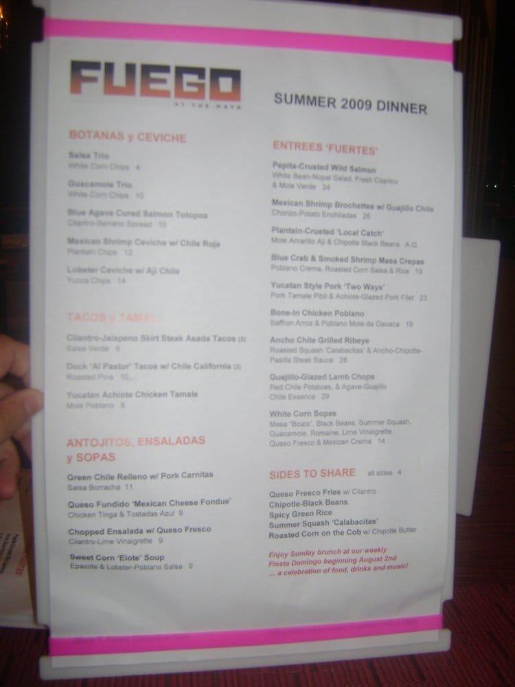 Menu at Fuego Restaurant, Long Beach