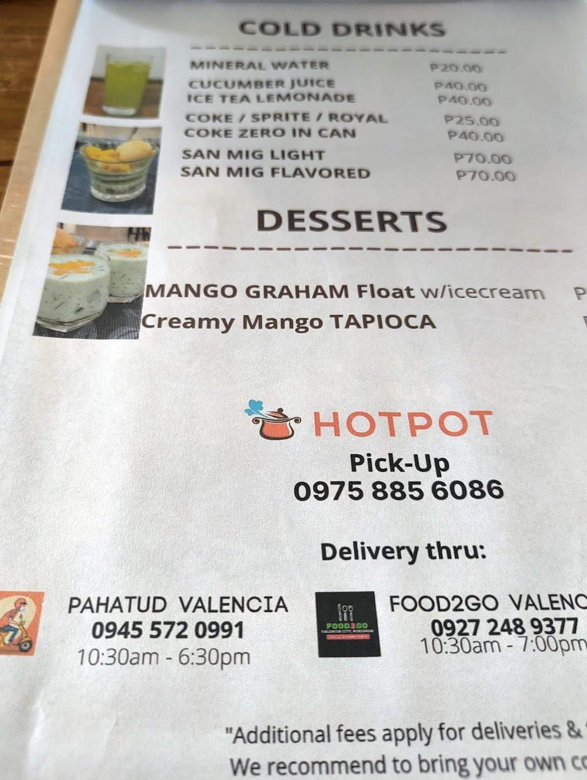 Menu at Hotpot Lugawan Bulalohan restaurant, Valencia City