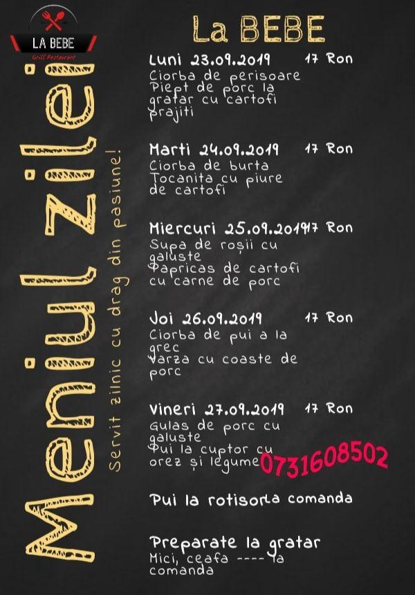Menu at La BEBE, Săcălaz