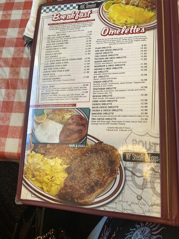 Menu at Roy's Cafe, Barstow