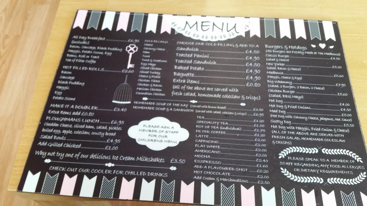 Menu at The Madhouse Bakery, Glenrothes