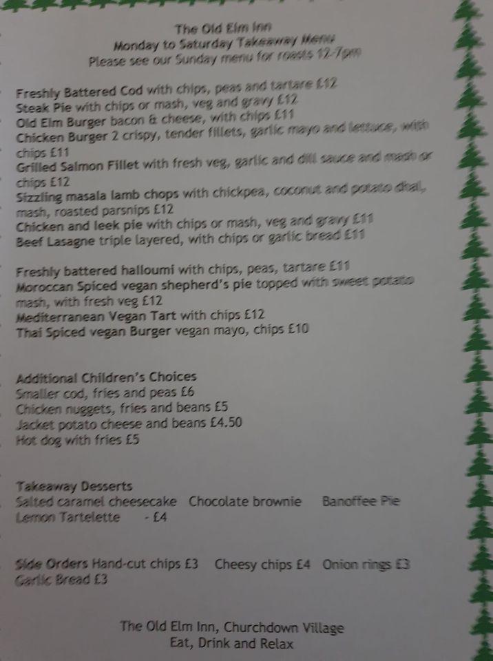 Menu at The Old Elm Inn pub & bar, Gloucester