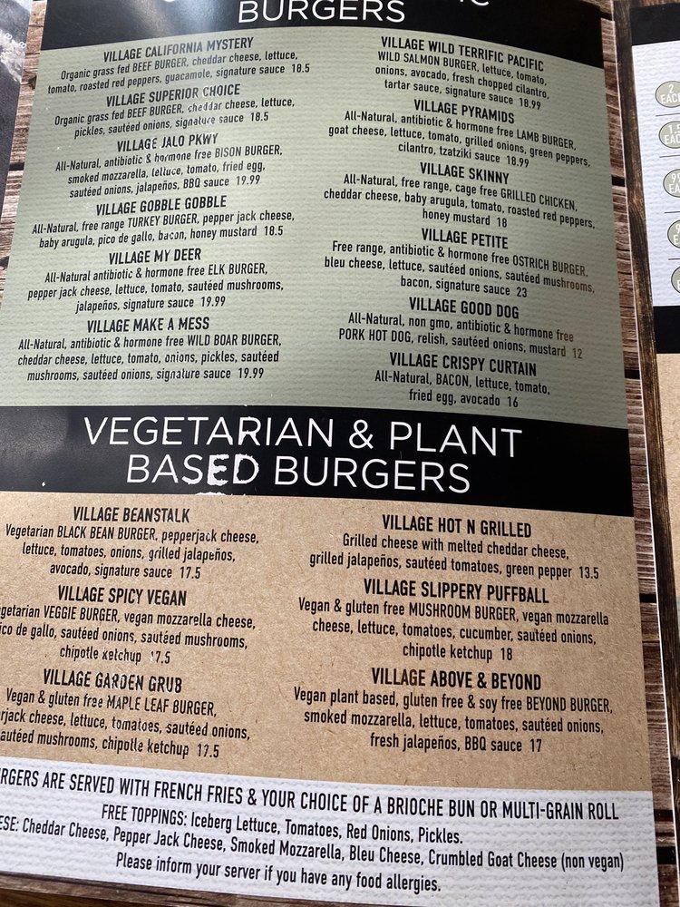 Menu at Burger Village restaurant, Edmonton