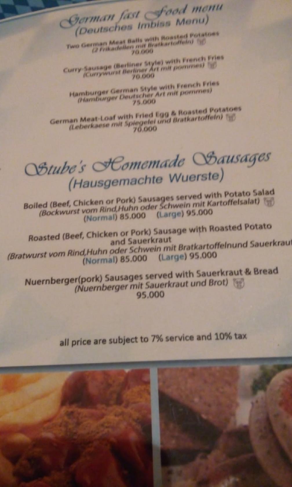 Menu at Die Stube by Stube Group restaurant, South Jakarta