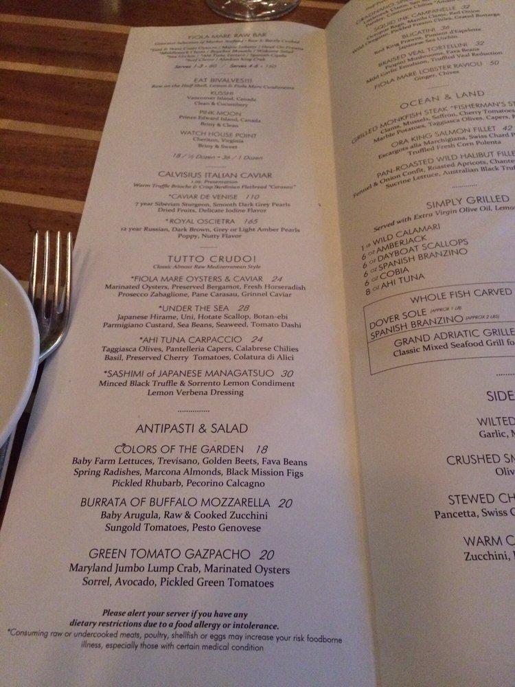 Menu at Fiola Mare pub & bar, Washington