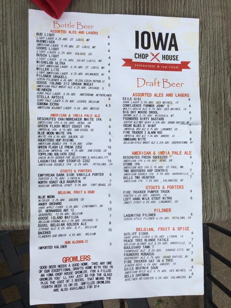 Menu at Iowa Chop House steakhouse, Iowa City, 223 E Washington St