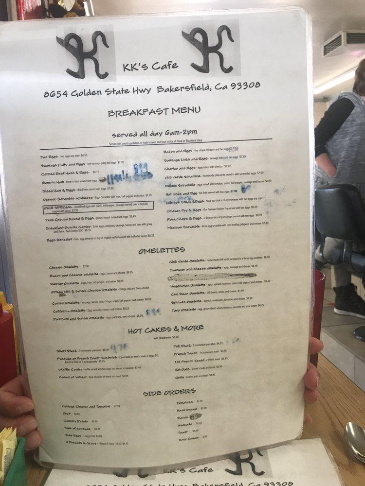 Menu at KK's Cafe, Bakersfield, 8654 Golden State Hwy
