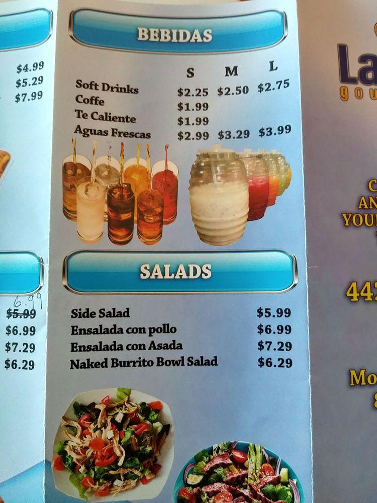 Menu at La Baja Gourmet restaurant, Victorville