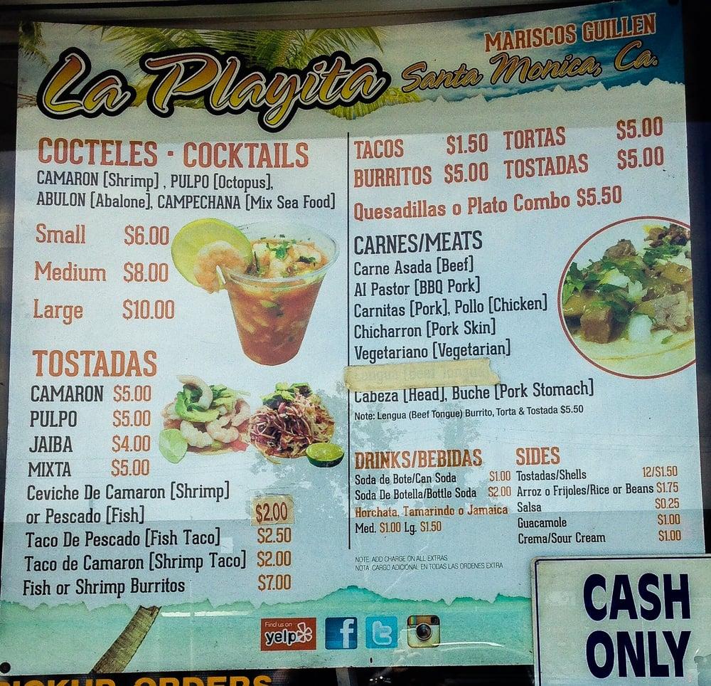 Menu at Mariscos Guillen La Playita restaurant, Santa Monica, CA-1