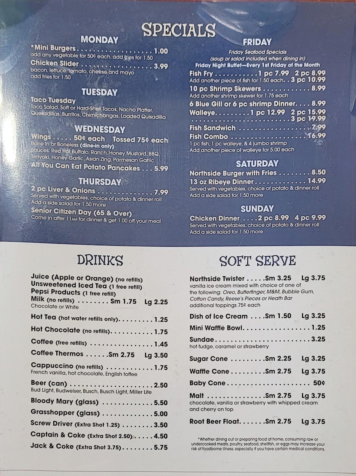 Menu at Northside Cafe, Rib Lake